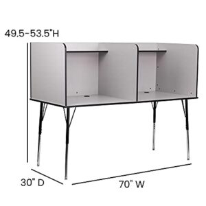 Flash Furniture Study Carrel - Nebula Grey Finish with Top Shelf - Double Wide - Height Adjustable Legs - Wire Management Grommet