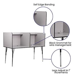 Flash Furniture Study Carrel - Nebula Grey Finish with Top Shelf - Double Wide - Height Adjustable Legs - Wire Management Grommet