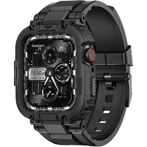 amband bands compatible with apple watch 8/7 45mm, m1 sport series rugged case with strap protective cover for iwatch 6/se/5/4/3 42/44/45mm men black