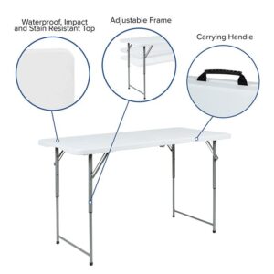 Flash Furniture 4-Foot Height Adjustable Bi-Fold Granite White Plastic Folding Table