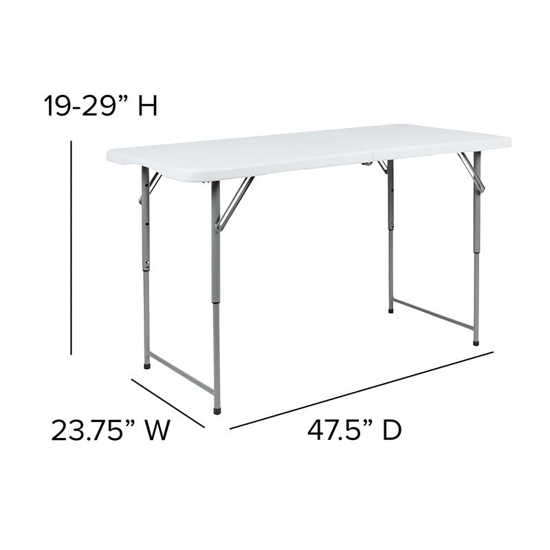 Flash Furniture 4-Foot Height Adjustable Bi-Fold Granite White Plastic Folding Table