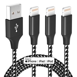 [apple mfi certified] iphone charger fast charging 3 pack 10 ft lightning cable nylon braided long iphone charger cord compatible with iphone 13 12 11 pro max xr xs x 8 7 6 plus se ipad and more