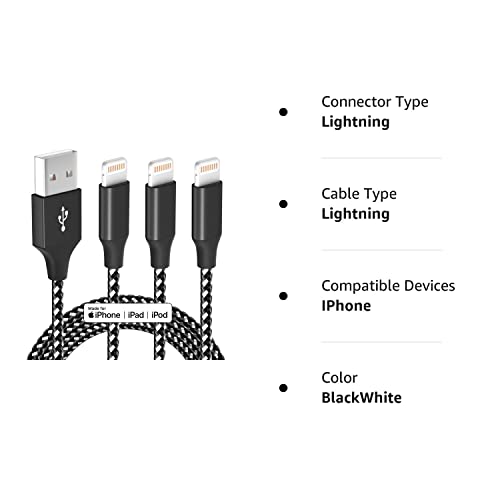 [Apple MFi Certified] iPhone Charger Fast Charging 3 Pack 10 FT Lightning Cable Nylon Braided Long iPhone Charger Cord Compatible with iPhone 13 12 11 Pro Max XR XS X 8 7 6 Plus SE iPad and More