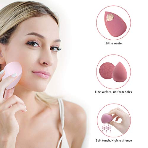 5 Pcs Makeup Sponges Blender Set - 4 Pcs Professional Beauty Sponge Foundation Blending Blender with 1 Sponge Holder and Egg Case, Flawless for Cream, Powder and Liquid (Pink)