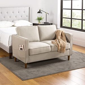 mellow hana modern linen fabric loveseat/sofa/couch with armrest pockets, sand grey