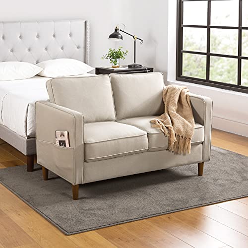 Mellow HANA Modern Linen Fabric Loveseat/Sofa/Couch with Armrest Pockets, Sand Grey