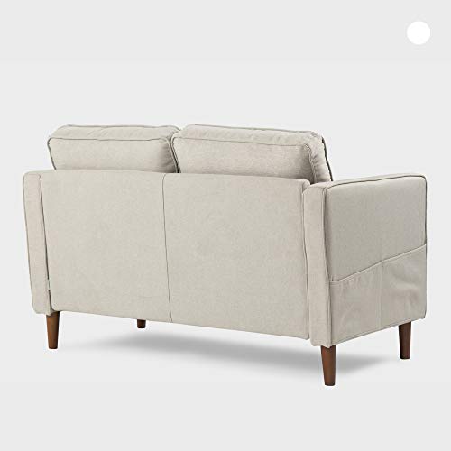 Mellow HANA Modern Linen Fabric Loveseat/Sofa/Couch with Armrest Pockets, Sand Grey