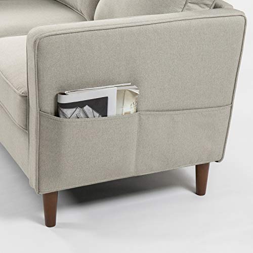 Mellow HANA Modern Linen Fabric Loveseat/Sofa/Couch with Armrest Pockets, Sand Grey