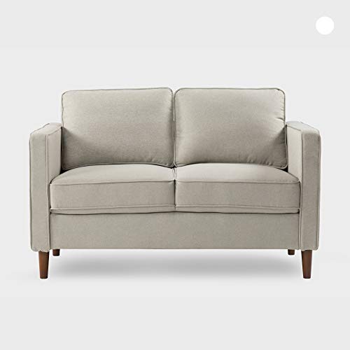 Mellow HANA Modern Linen Fabric Loveseat/Sofa/Couch with Armrest Pockets, Sand Grey