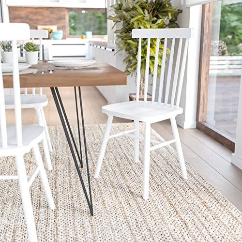 Flash Furniture Solid Wood Spindle Back Armless Kitchen or Dining Room Chairs-No Assembly Required, (Pack of 2), White Visit The Store