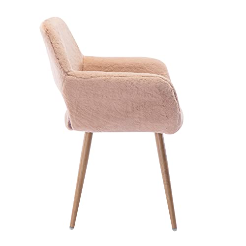 Faux Fur Side Reception Chair, Vanity Chair Desk Chair Small Home Office Accent Chair Cute Chair with Wood Metal Legs for Bedroom Makeup Living Room