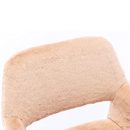 Faux Fur Side Reception Chair, Vanity Chair Desk Chair Small Home Office Accent Chair Cute Chair with Wood Metal Legs for Bedroom Makeup Living Room