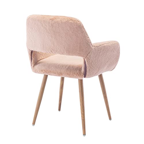 Faux Fur Side Reception Chair, Vanity Chair Desk Chair Small Home Office Accent Chair Cute Chair with Wood Metal Legs for Bedroom Makeup Living Room