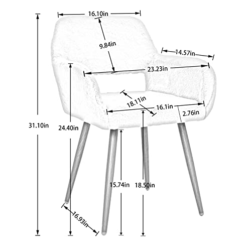 Faux Fur Side Reception Chair, Vanity Chair Desk Chair Small Home Office Accent Chair Cute Chair with Wood Metal Legs for Bedroom Makeup Living Room