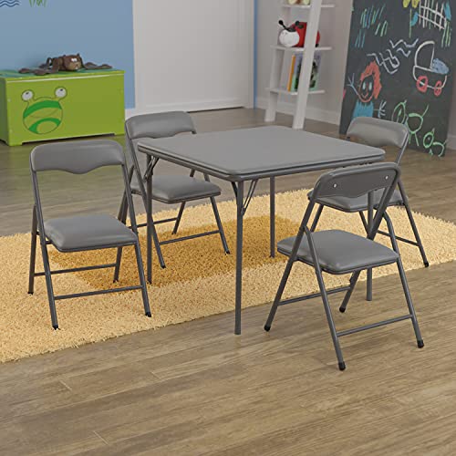 Flash Furniture Kids Gray 5 Piece Folding Table and Chair Set, Grey