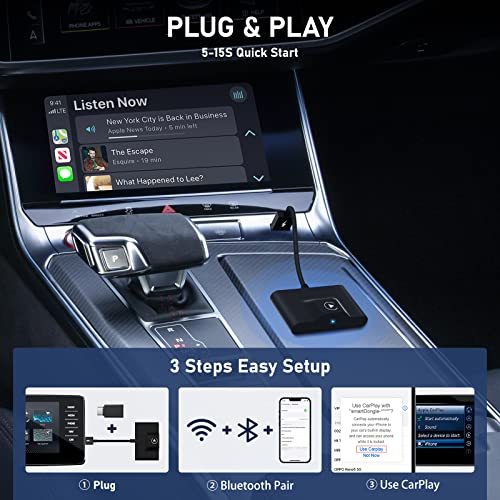 Teeran CarPlay Wireless Adapter for Factory Wired CarPlay 2023 Upgrade Plug & Play Wireless CarPlay Dongle Converts Wired to Wireless Fast and Easy Use Fit for Cars from 2015 & iPhone iOS 10+