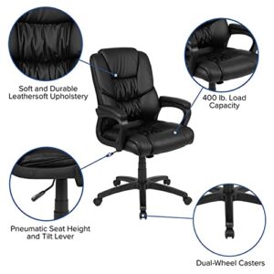 Flash Furniture Flash Fundamentals Big & Tall 400 lb. Rated Black LeatherSoft Swivel Office Chair with Padded Arms