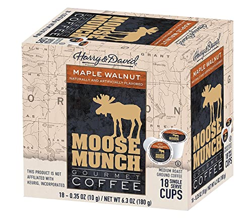 Harry & David Moose Munch Gourmet Coffee 18 Single Serve Cups Beverage Hot or cold (Maple Walnut)