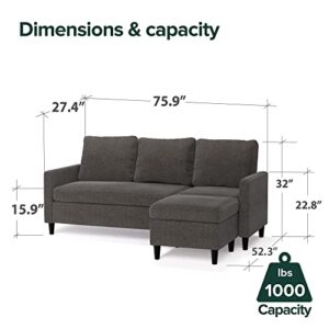 ZINUS Hudson Convertible Sectional Sofa / Reversible Chaise and Ottoman Included / Easy Assembly, Dark Grey