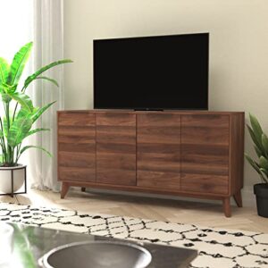 flash furniture hatfield mid-century modern storage buffet sideboard, 4 soft close doors, adjustable shelves, stand for up to 64″ tv’s, 59.25″, dark walnut