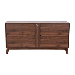 Flash Furniture Hatfield Mid-Century Modern Storage Buffet Sideboard, 4 Soft Close Doors, Adjustable Shelves, Stand for up to 64" TV's, 59.25", Dark Walnut