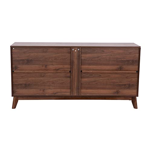 Flash Furniture Hatfield Mid-Century Modern Storage Buffet Sideboard, 4 Soft Close Doors, Adjustable Shelves, Stand for up to 64" TV's, 59.25", Dark Walnut