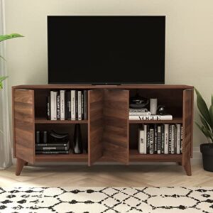 Flash Furniture Hatfield Mid-Century Modern Storage Buffet Sideboard, 4 Soft Close Doors, Adjustable Shelves, Stand for up to 64" TV's, 59.25", Dark Walnut