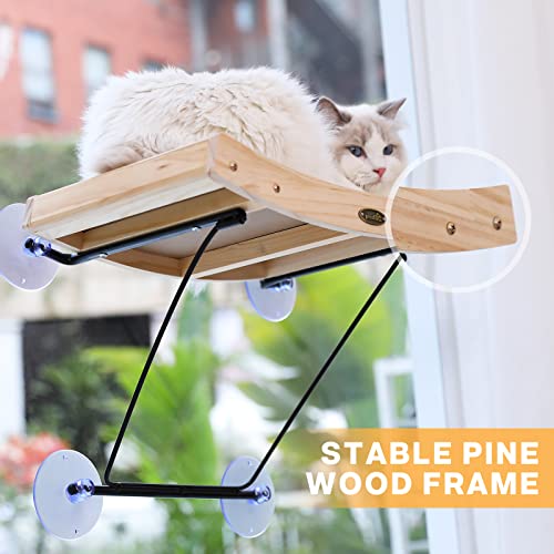 Pecute Cat Window Perch Sisal Cat Scratcher 2 in 1, Cat Hammock Window Seat with Solid Wood Frame, Iron Bracket and Heavy Duty Suction Cups Holds Cats Up to 30lbs