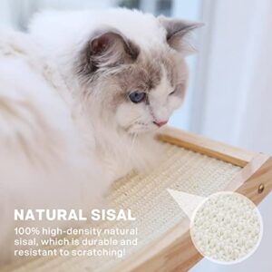 Pecute Cat Window Perch Sisal Cat Scratcher 2 in 1, Cat Hammock Window Seat with Solid Wood Frame, Iron Bracket and Heavy Duty Suction Cups Holds Cats Up to 30lbs