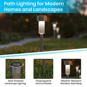 Flash Furniture DN-SL104-12-SS-GG 12 Pack Stainless Steel LED, Weather Resistant Outdoor Solar Powered Lights for Pathway, Garden, & Yard