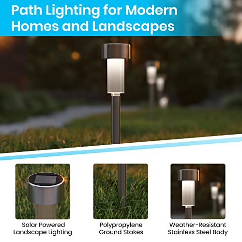 Flash Furniture DN-SL104-12-SS-GG 12 Pack Stainless Steel LED, Weather Resistant Outdoor Solar Powered Lights for Pathway, Garden, & Yard