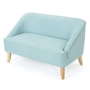 christopher knight home justus mid-century modern fabric loveseat, light blue / natural