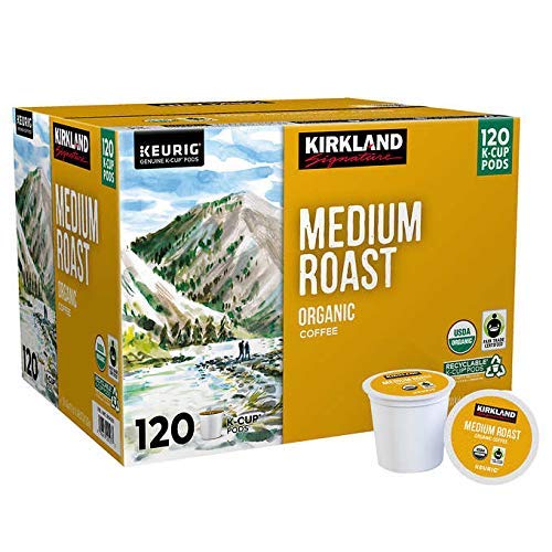 FCV Kirkland Signature Coffee Organic Medium Roast Blend Recyclable Fair-Trade K-Cup Pods, Unflavored, 120 Count