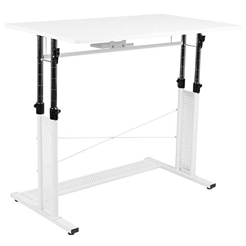 Flash Furniture Height Adjustable (27.25-35.75"H) Sit to Stand Home Office Desk - White