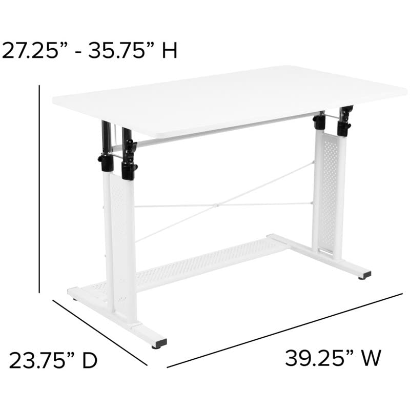 Flash Furniture Height Adjustable (27.25-35.75"H) Sit to Stand Home Office Desk - White