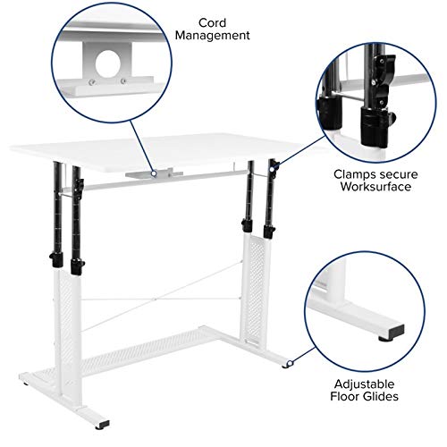 Flash Furniture Height Adjustable (27.25-35.75"H) Sit to Stand Home Office Desk - White