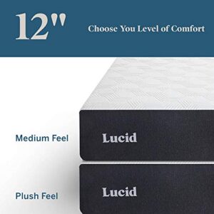 LUCID 12 Inch Queen Mattress – Plush Memory Foam Mattress – Bamboo Charcoal Foam – Gel Infused – Hypoallergenic Foam Mattress– Bed-in-A-Box- CertiPUR-US Certified