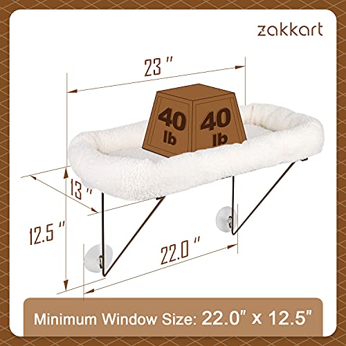 Zakkart Cat Window Perch - 100% Metal Supported from Below - Comes with Warm Spacious Pet Bed - Cat Window Hammock for Large Cats & Kittens - for Sunbathing, Napping & Overlooking (White)