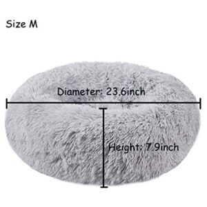 BODISEINT Modern Soft Plush Round Pet Bed for Cats or Small Dogs, Mini Medium Sized Dog Cat Bed Self Warming Autumn Winter Indoor Snooze Sleeping Cozy Kitty Teddy Kennel (24'' D x 8'' H, Light Grey)