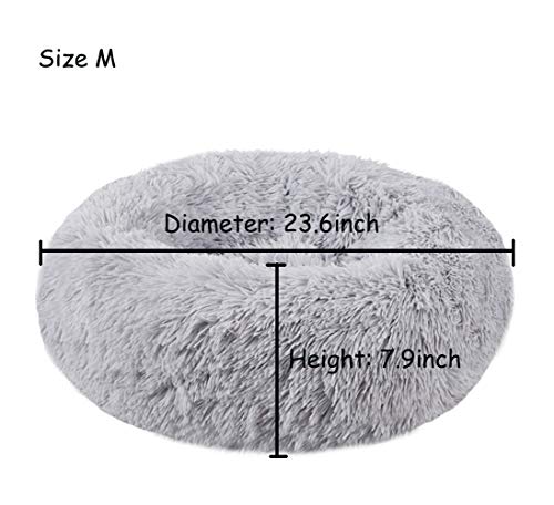 BODISEINT Modern Soft Plush Round Pet Bed for Cats or Small Dogs, Mini Medium Sized Dog Cat Bed Self Warming Autumn Winter Indoor Snooze Sleeping Cozy Kitty Teddy Kennel (24'' D x 8'' H, Light Grey)