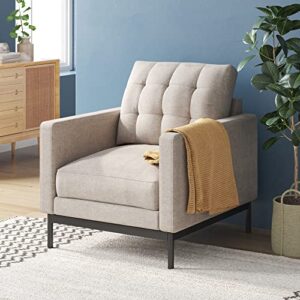 zinus thompson armchair / tufted cushions / green tea infused foam cushions / tool-free, easy assembly, beige