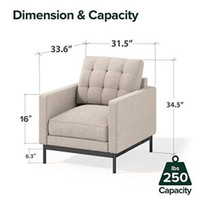 ZINUS Thompson Armchair / Tufted cushions / Green Tea Infused Foam Cushions / Tool-Free, Easy Assembly, Beige