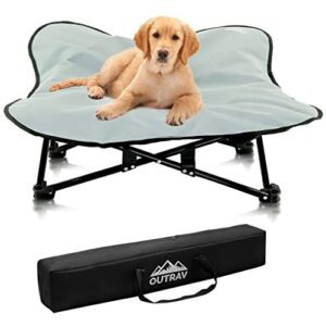 portable elevated dog bed | folding pet cot for indoor, outdoor, traveling, camping | fold up steel frame with padded cushion canopy | raised travel lounger for large, small, dogs, cats, up to 100 lb.