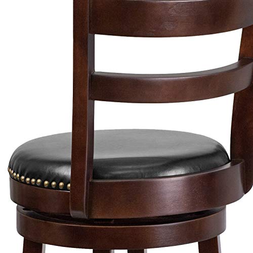 Flash Furniture Becca 30'' High Cappuccino Wood Barstool with Single Slat Ladder Back and Black LeatherSoft Swivel Seat