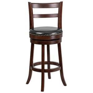 Flash Furniture Becca 30'' High Cappuccino Wood Barstool with Single Slat Ladder Back and Black LeatherSoft Swivel Seat