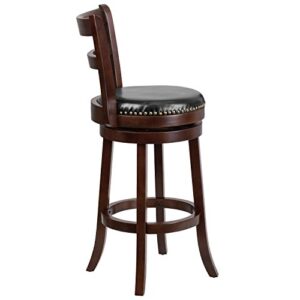 Flash Furniture Becca 30'' High Cappuccino Wood Barstool with Single Slat Ladder Back and Black LeatherSoft Swivel Seat