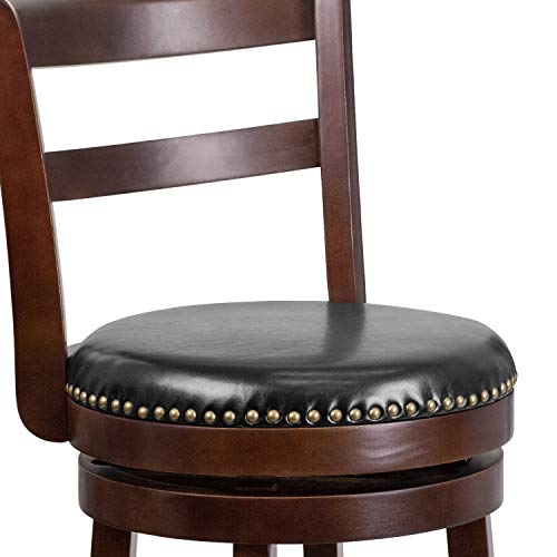 Flash Furniture Becca 30'' High Cappuccino Wood Barstool with Single Slat Ladder Back and Black LeatherSoft Swivel Seat