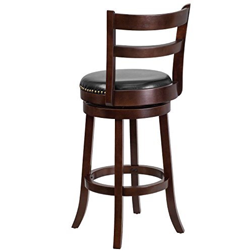 Flash Furniture Becca 30'' High Cappuccino Wood Barstool with Single Slat Ladder Back and Black LeatherSoft Swivel Seat