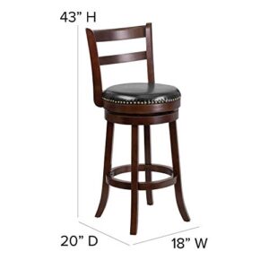 Flash Furniture Becca 30'' High Cappuccino Wood Barstool with Single Slat Ladder Back and Black LeatherSoft Swivel Seat