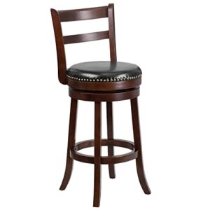 Flash Furniture Becca 30'' High Cappuccino Wood Barstool with Single Slat Ladder Back and Black LeatherSoft Swivel Seat